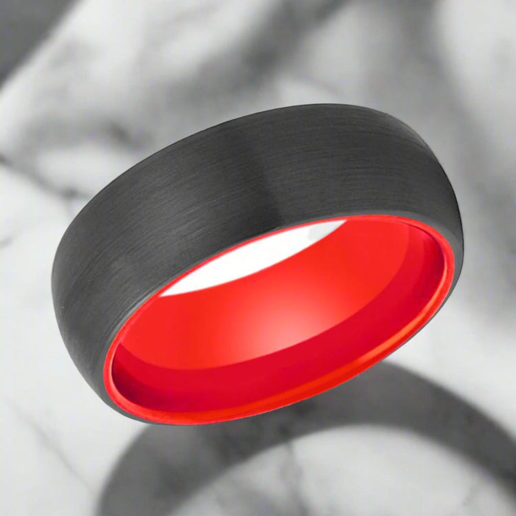 FERRARI | Black Tungsten Ring with Red Interior - 4mm, 6mm, 8mm, 10mm ...