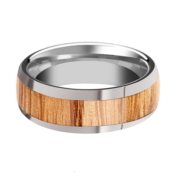 CINDER | Silver Tungsten Ring, Red Oak Wood Inlay, Domed – Aydins Jewelry