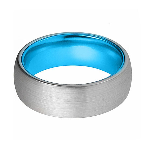 SKY | Light Blue Ring, Silver Brushed Domed Tungsten – Aydins Jewelry
